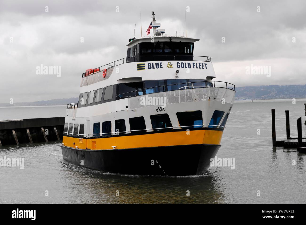 Excursion boat with Alcatraz former prison island, San Francisco ...