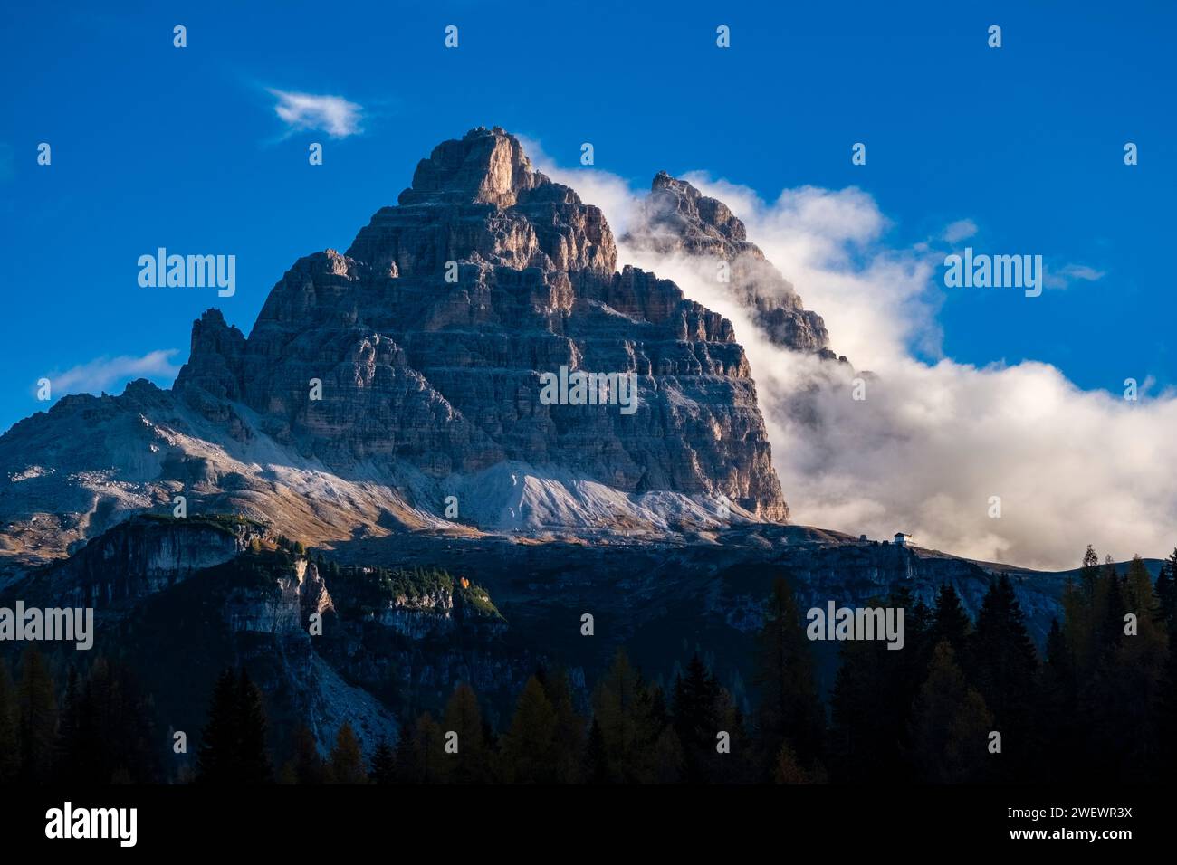 The Tre Cime di Lavaredo rock formation in Tre Cime National Park in ...