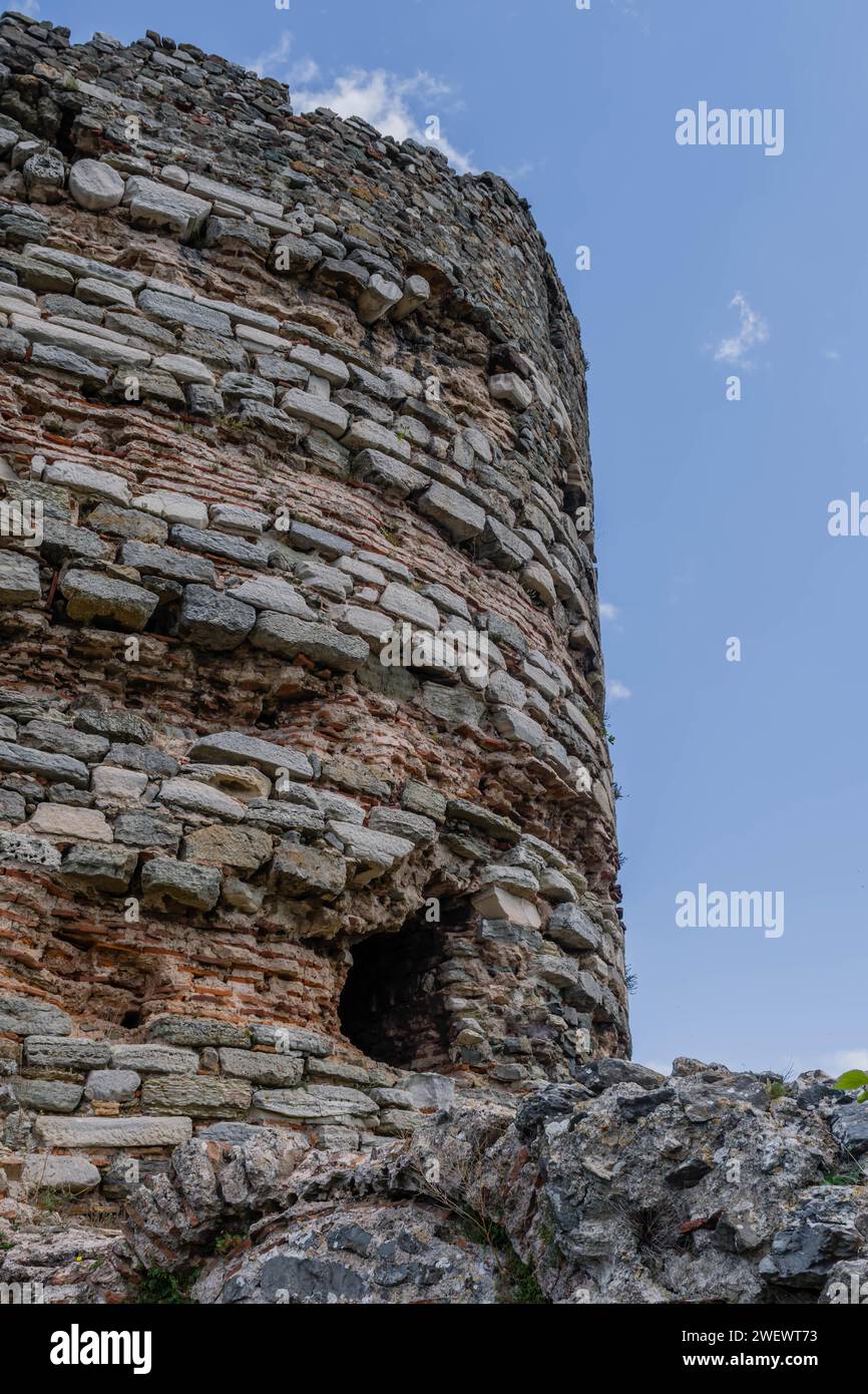 Closeup of hole in side of ancient castle tower ruins in Turkey Stock ...