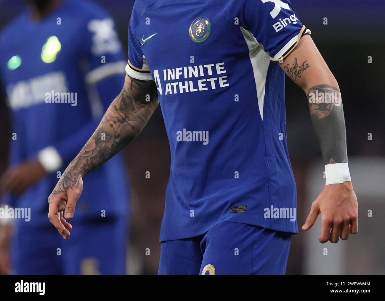London, UK. 26th Jan, 2024. A view of the tattoos on the arms of Enzo ...