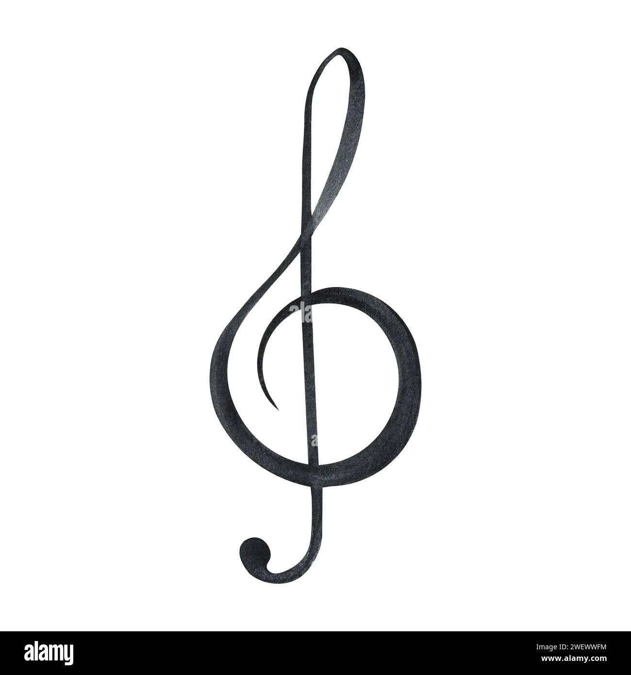 The treble clef is black. The watercolor illustration is hand-drawn ...