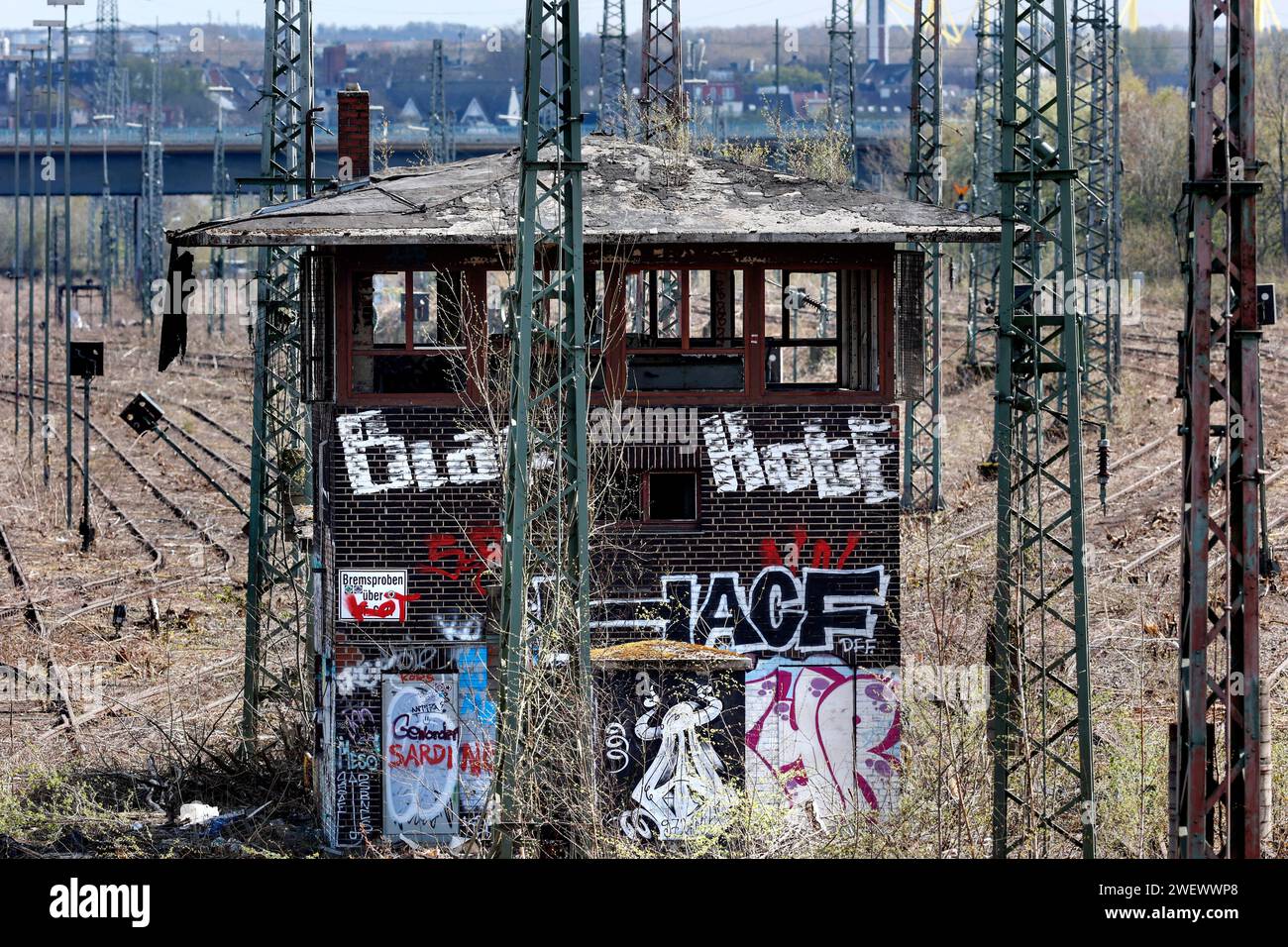 Former signal box in a disused marshalling yard, Dortmund, 10.04.2022 ...