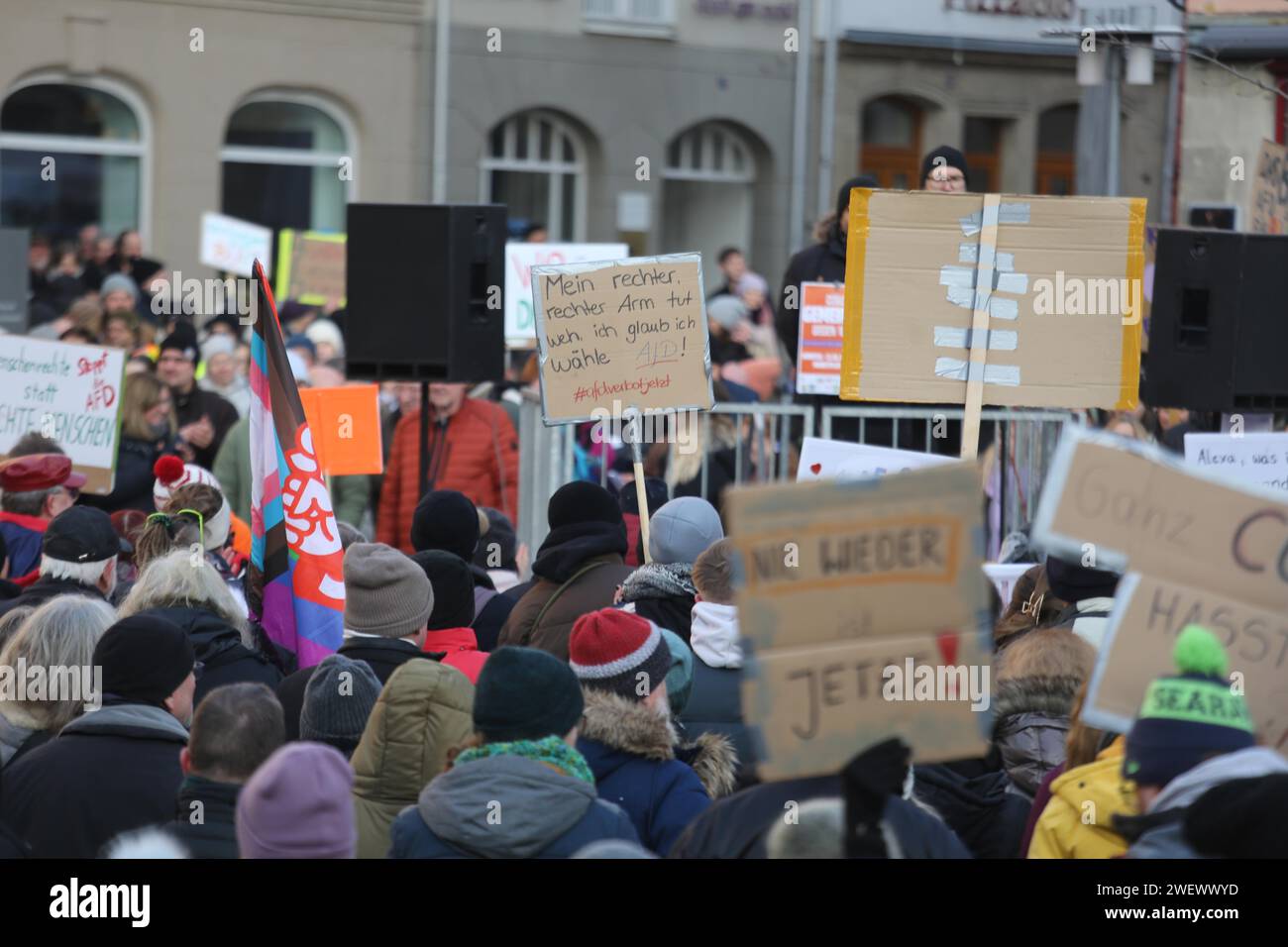 A set of anti AFD signs held high by members of the crowd during a ...