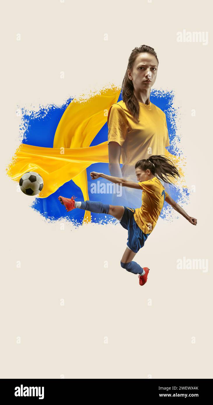 Concentrated woman, soccer player representing team of Switzerland ...