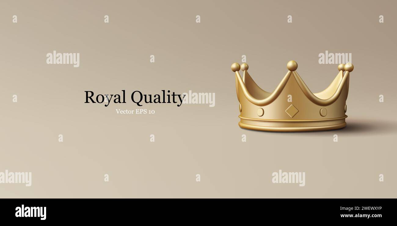 Royal quality banner, 3D realistic render Crown Icon in trendy cartoon ...