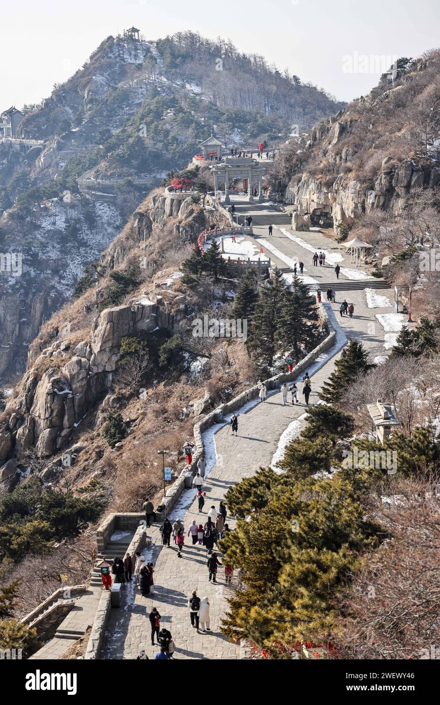 Tai'an. 26th Jan, 2024. Tourists visit the Mount Tai scenic area in ...