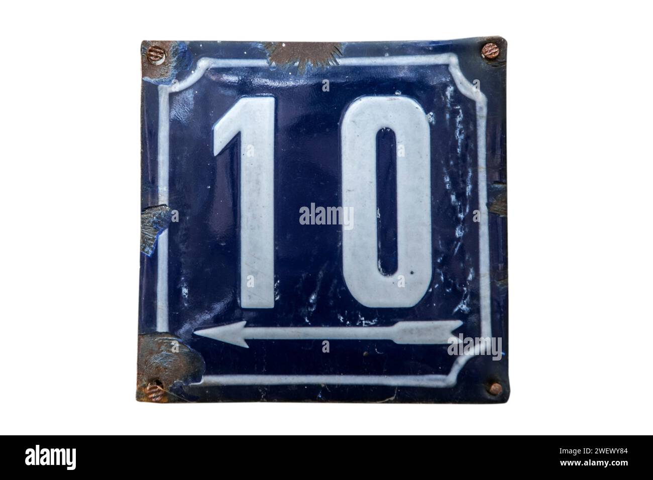 Weathered grunge square metal enameled plate of number of street ...