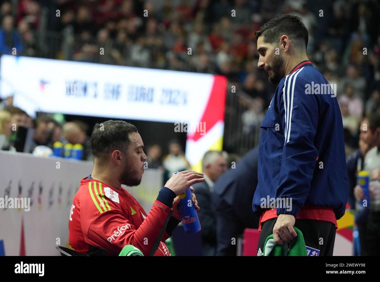 Samir Bellahcene and Remi Desbonnet of France during the Men's EHF Euro ...