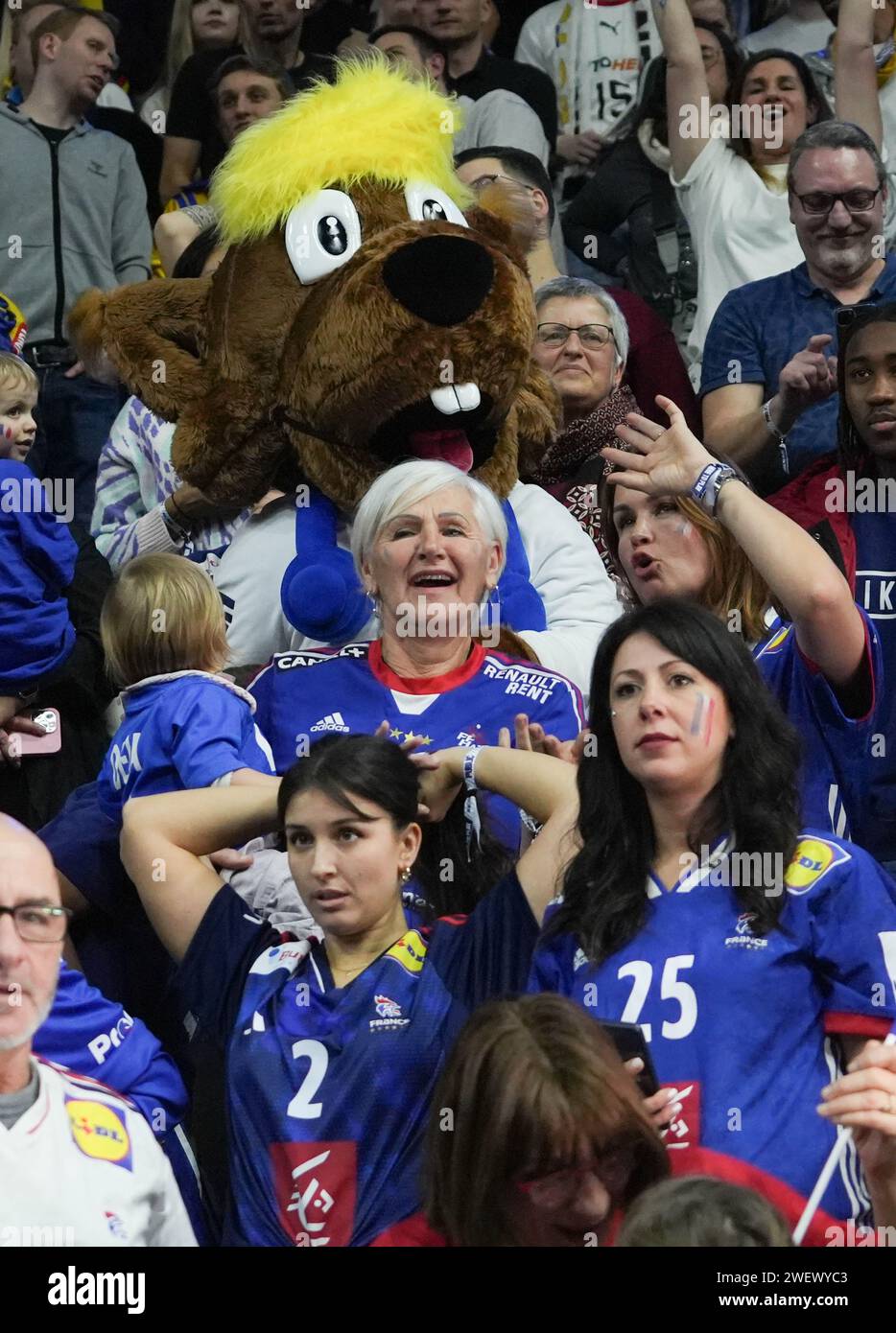 Mme Karabatic and Supporters of France during the Men's EHF Euro 2024 ...