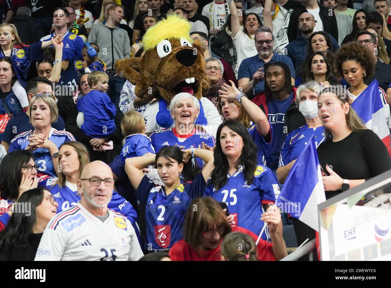 Mme Karabatic and Supporters of France during the Men's EHF Euro 2024 ...