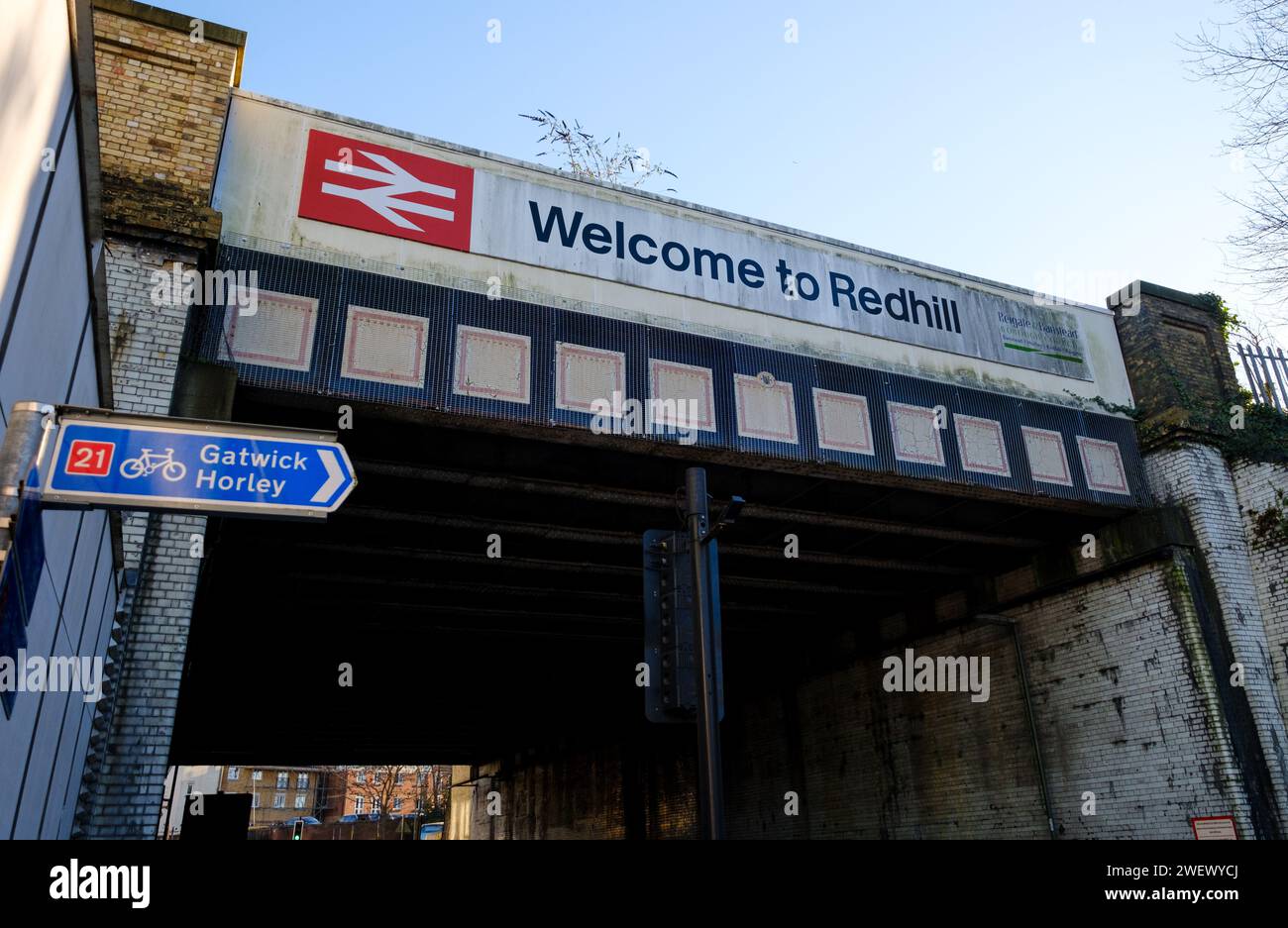 The railway bridge next to the train station in Redhill Surrey with ...