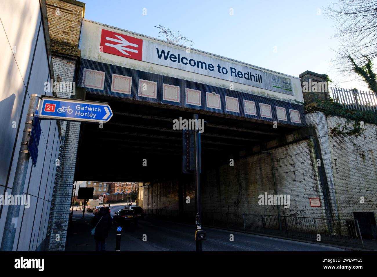 The railway bridge next to the train station in Redhill Surrey with ...