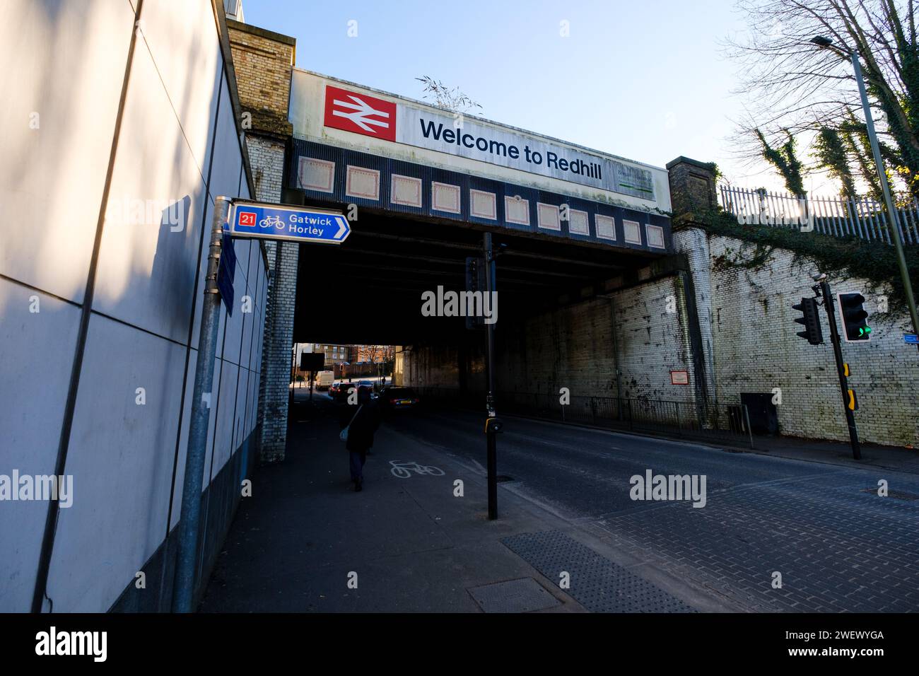 The railway bridge next to the train station in Redhill Surrey with ...