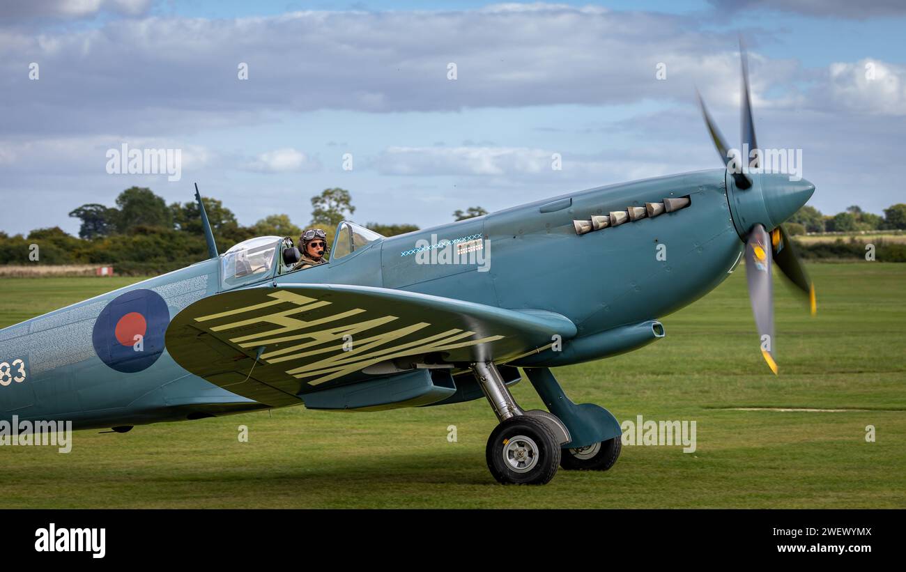 Old Warden,UK - 2nd October 2022: A British World War 2 Spitfire fighter aircraft, taxiing on ...