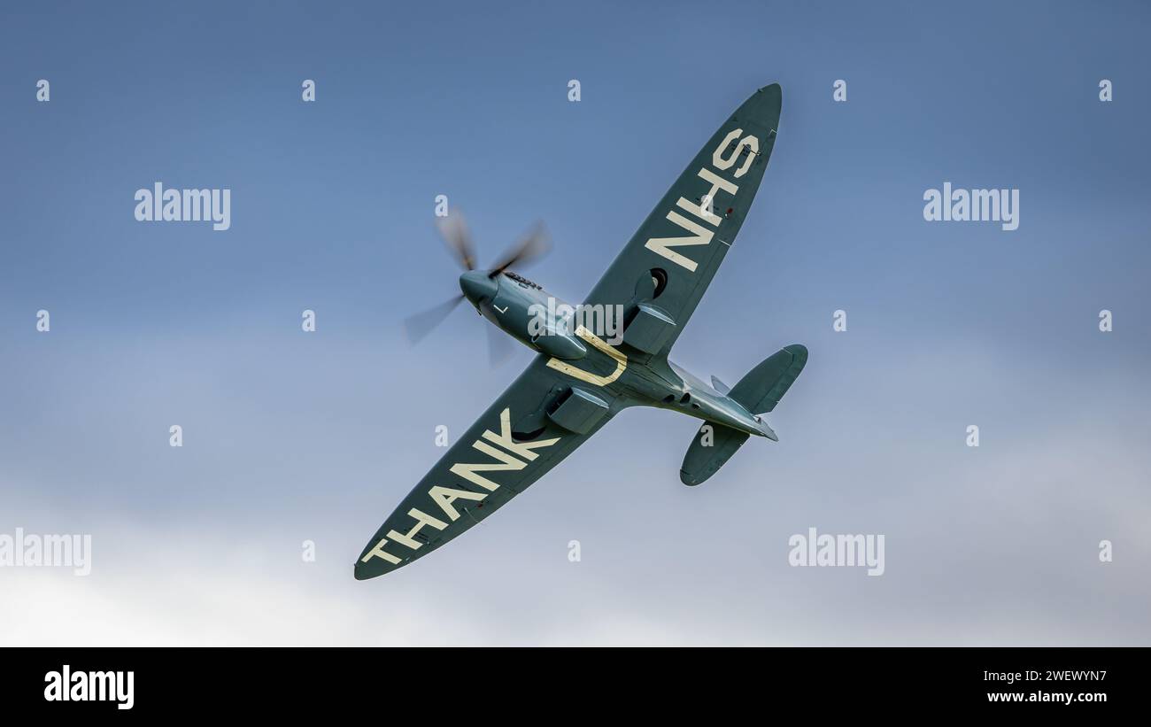 Old Warden,UK - 2nd October 2022: A British World War 2 Spitfire fighter aircraft, in flight ...