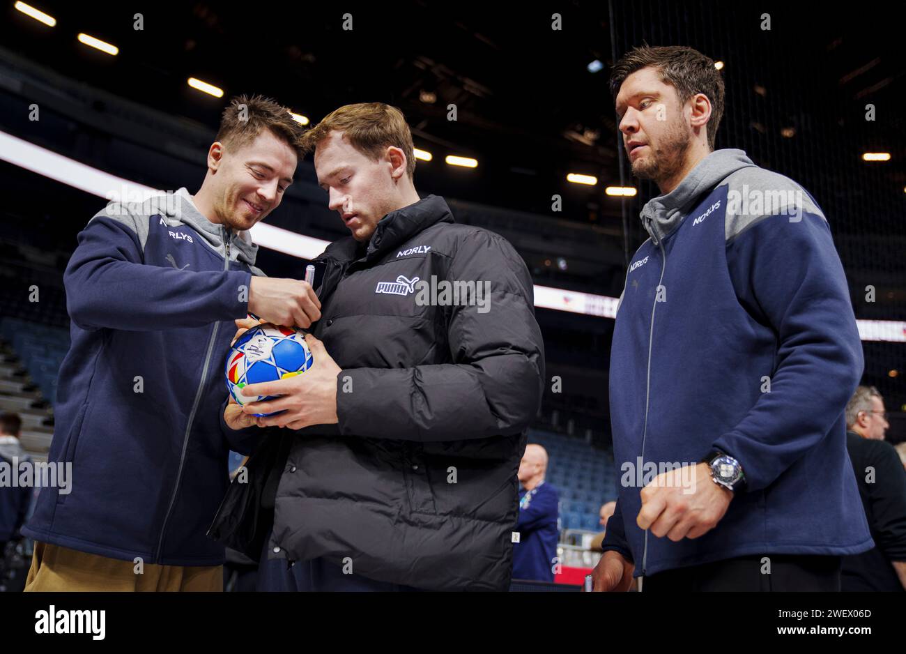 Michael Damgaard, Simon Pytlick and Niklas Landin during the press ...