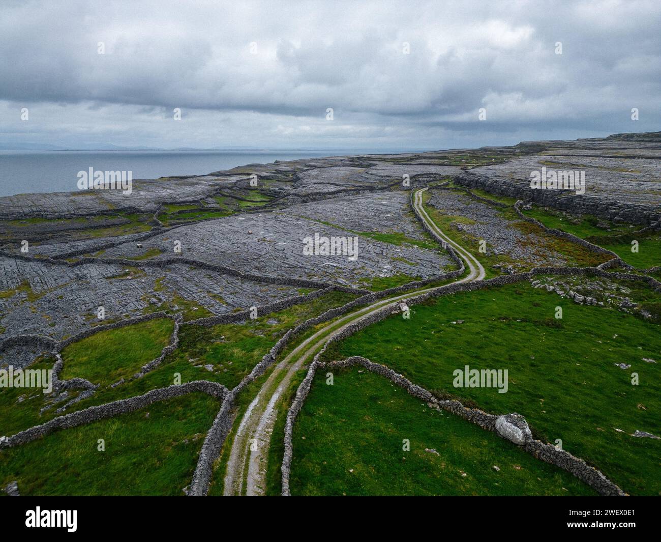 view on Inishmore stonewalls from above Stock Photo - Alamy