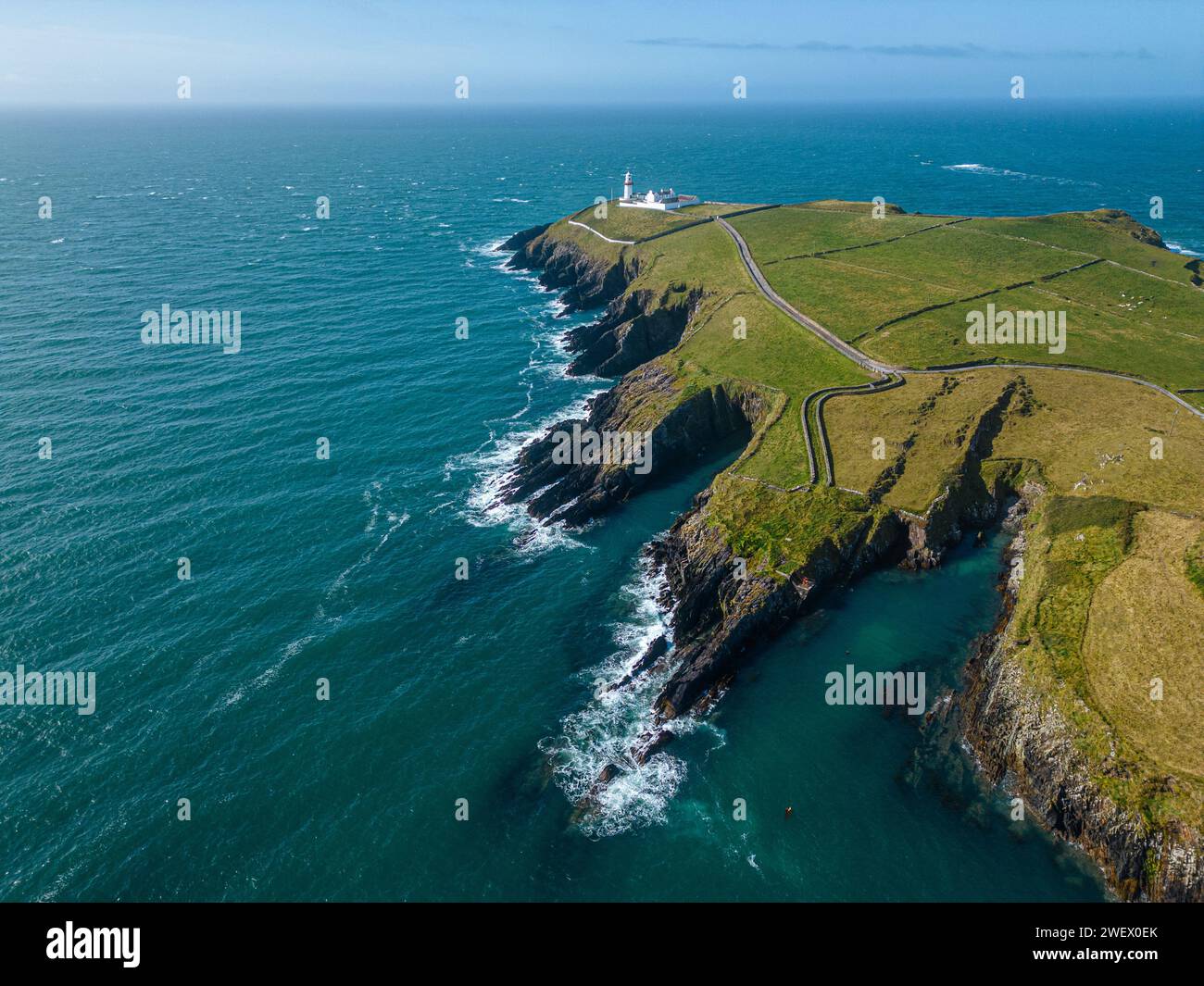 Galley Head Lighthouse aerial with cliffs Stock Photo - Alamy