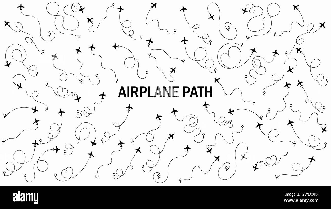 Airplane or aeroplane routes path set. Travel concept from start point ...