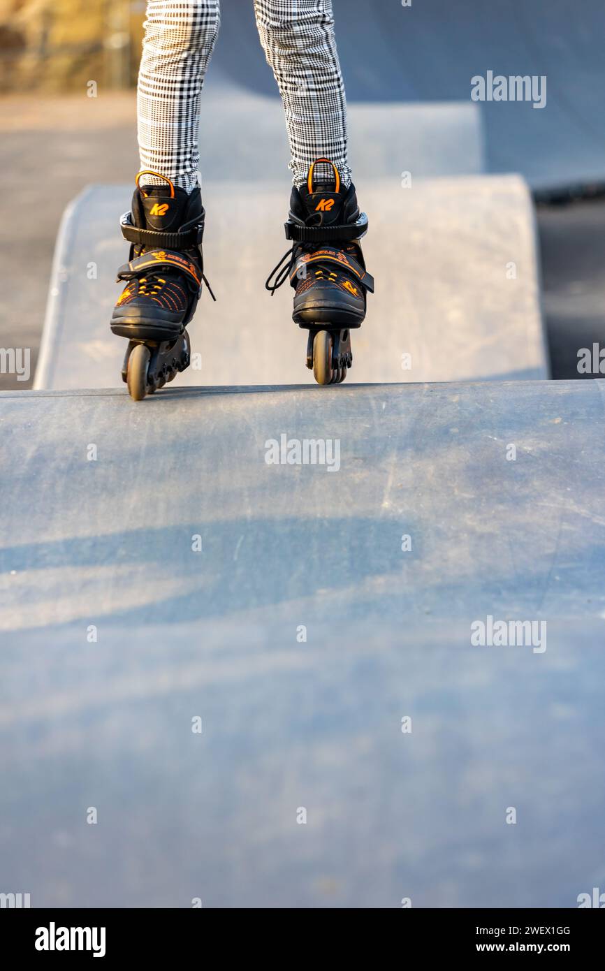 A girl wearing K2 Merlin roller blades Stock Photo - Alamy