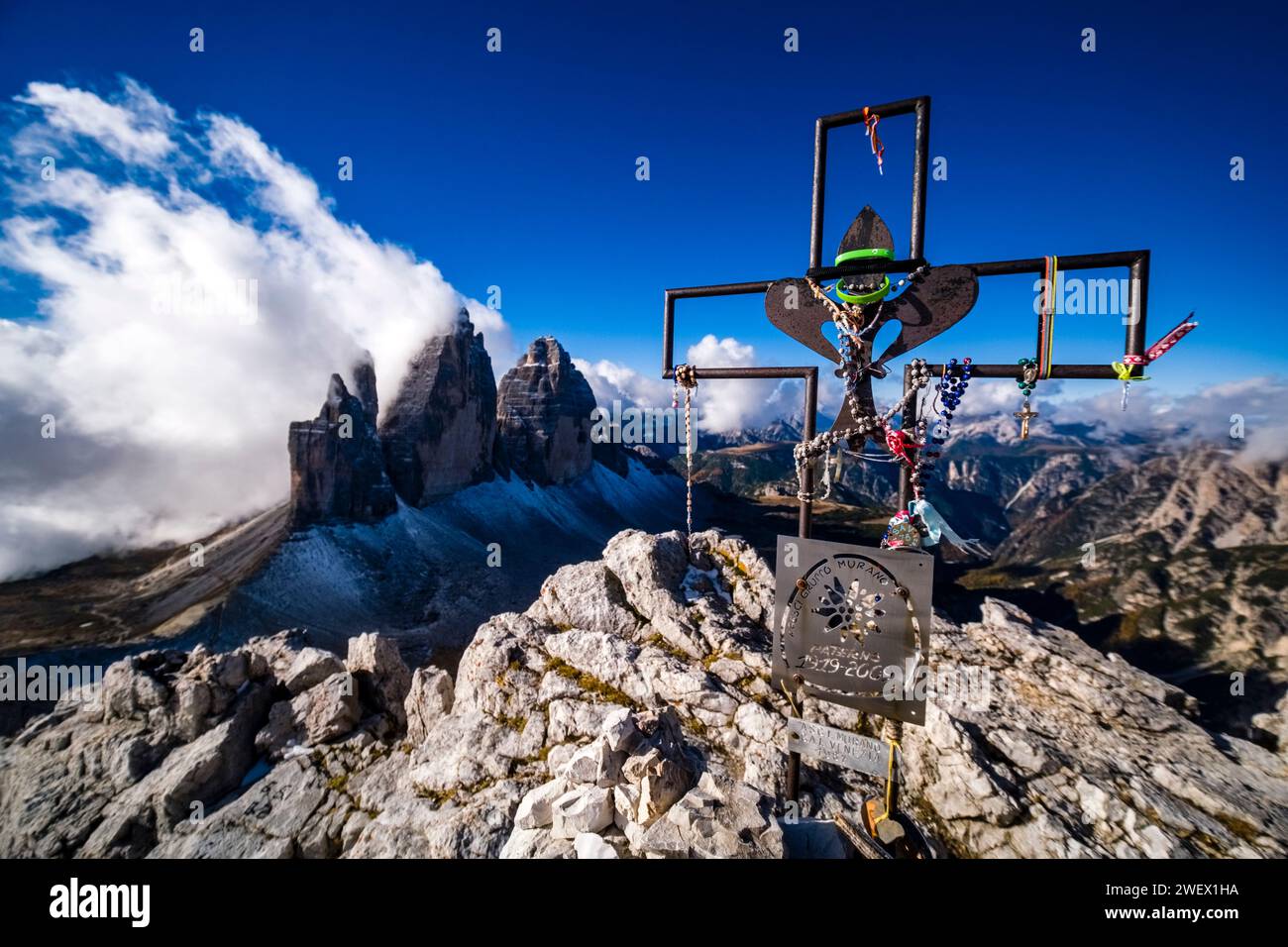 The north faces of the Tre Cime di Lavaredo rock formation in the Tre ...