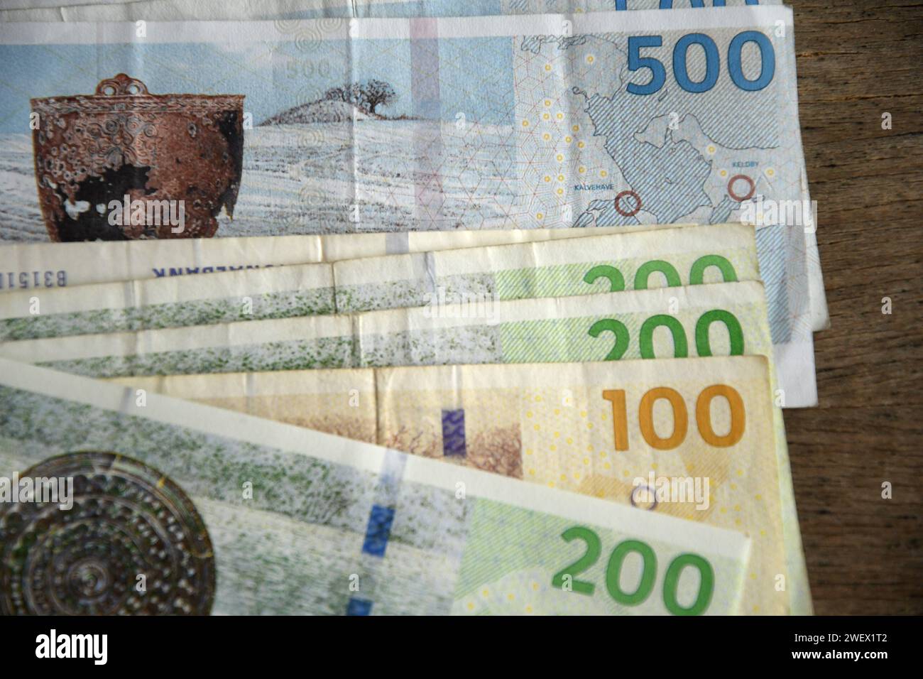 Copenhagen, Denmark /7January 2024/. Danish kroner currency notes in ...