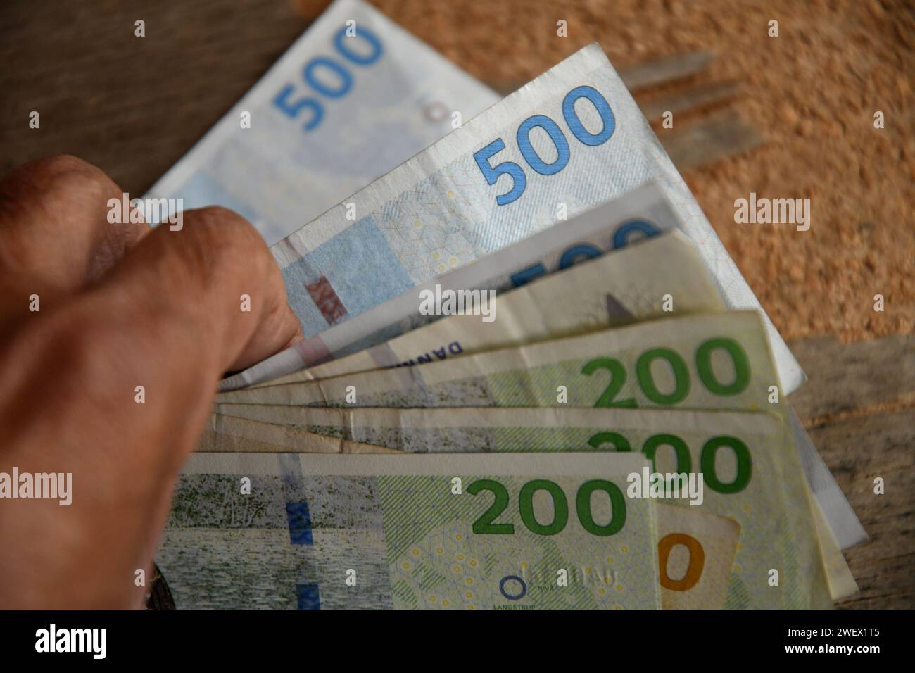 Copenhagen, Denmark /7January 2024/. Danish kroner currency notes in ...