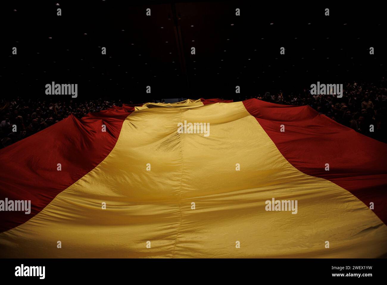 A Spanish flag during the Vox leader's re-election ceremony after the ...