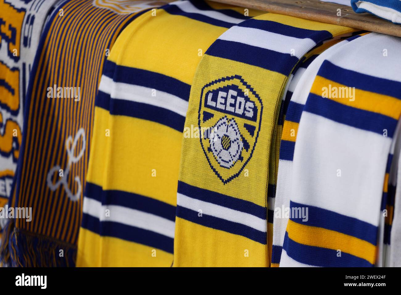 Leeds United scarves on sale outside before the Emirates FA Cup fourth ...