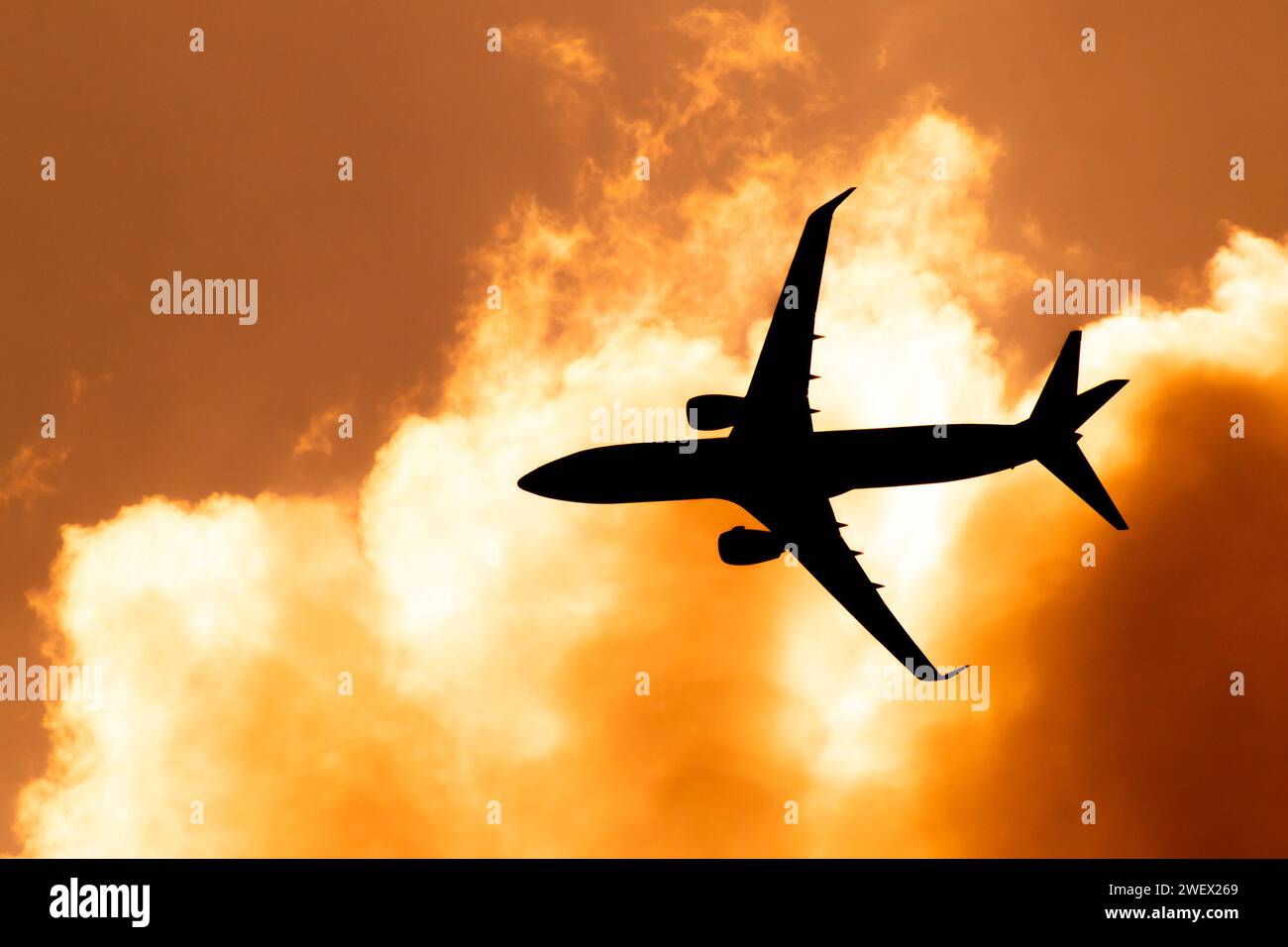 Aircraft Passenger take off shot at sunset time background Stock Photo ...
