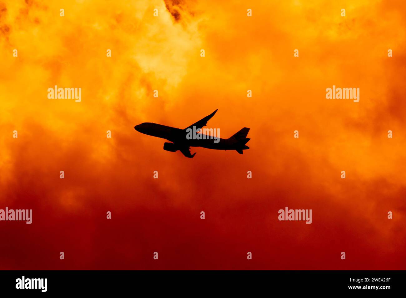 Aircraft Passenger take off shot at sunset time background Stock Photo ...