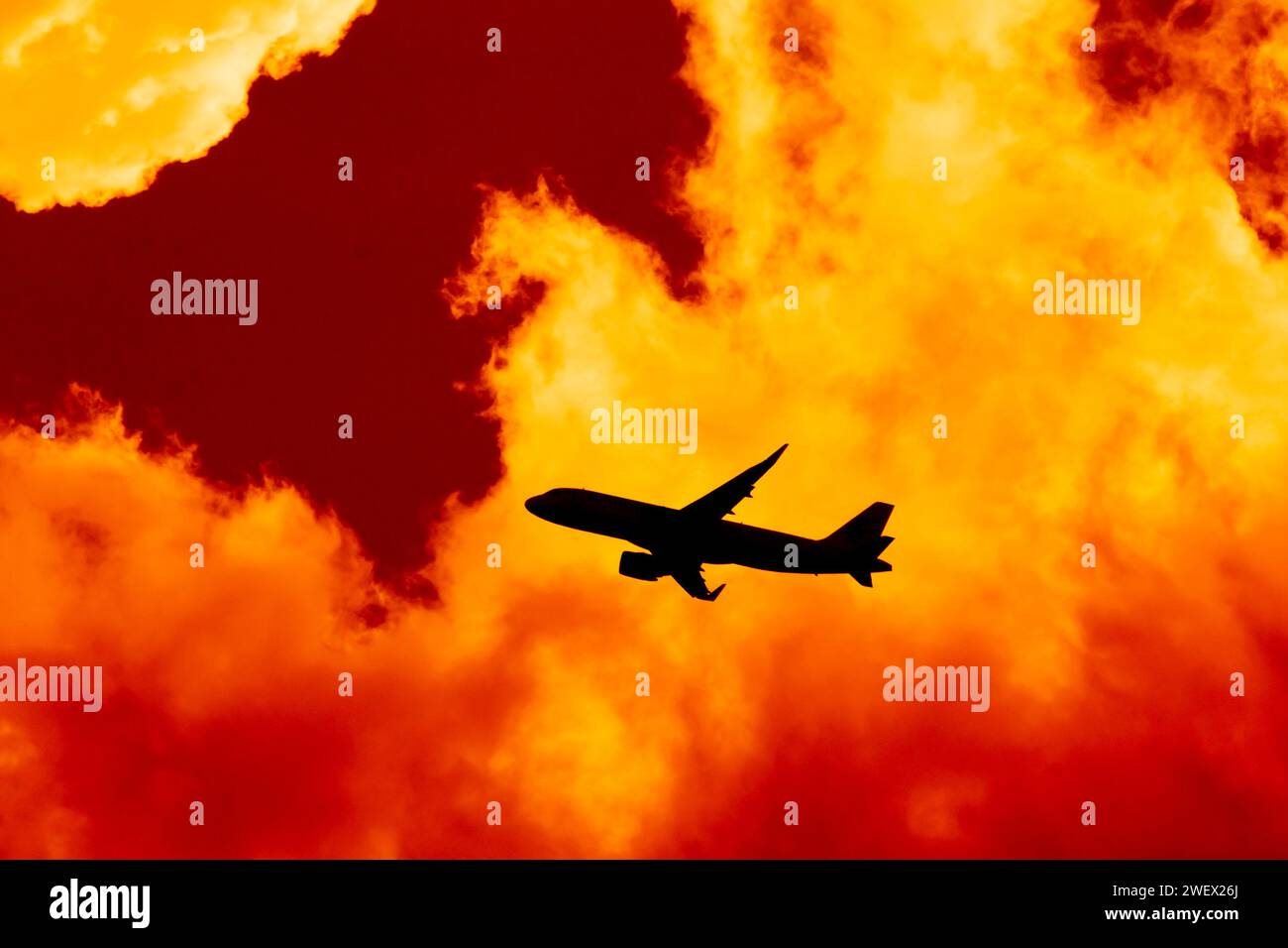 Aircraft Passenger take off shot at sunset time background Stock Photo ...