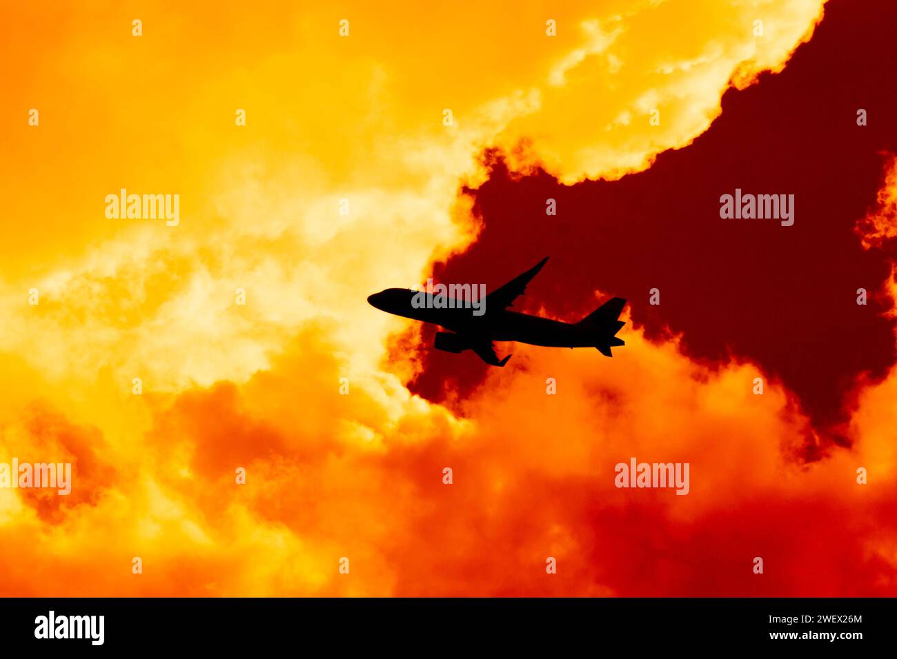 Aircraft Passenger take off shot at sunset time background Stock Photo ...