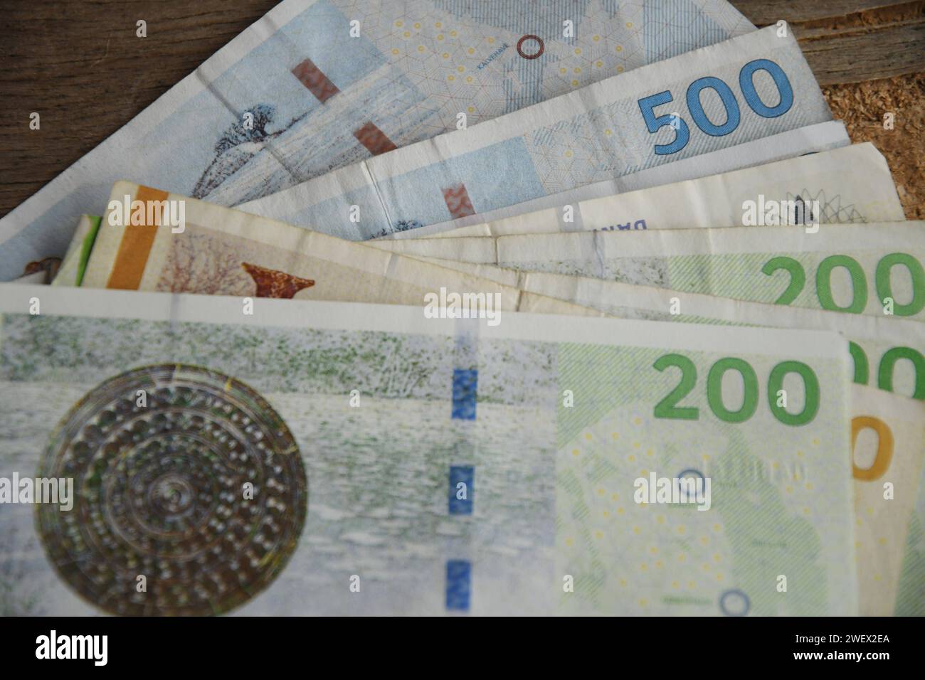 Copenhagen, Denmark /7January 2024/. Danish kroner currency notes in ...