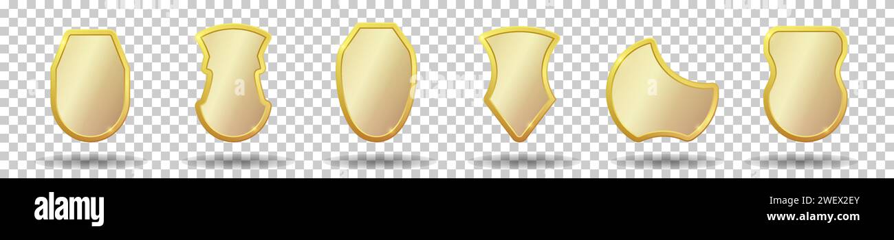 Set of realistic golden heraldic shields. Vector illustration on a ...