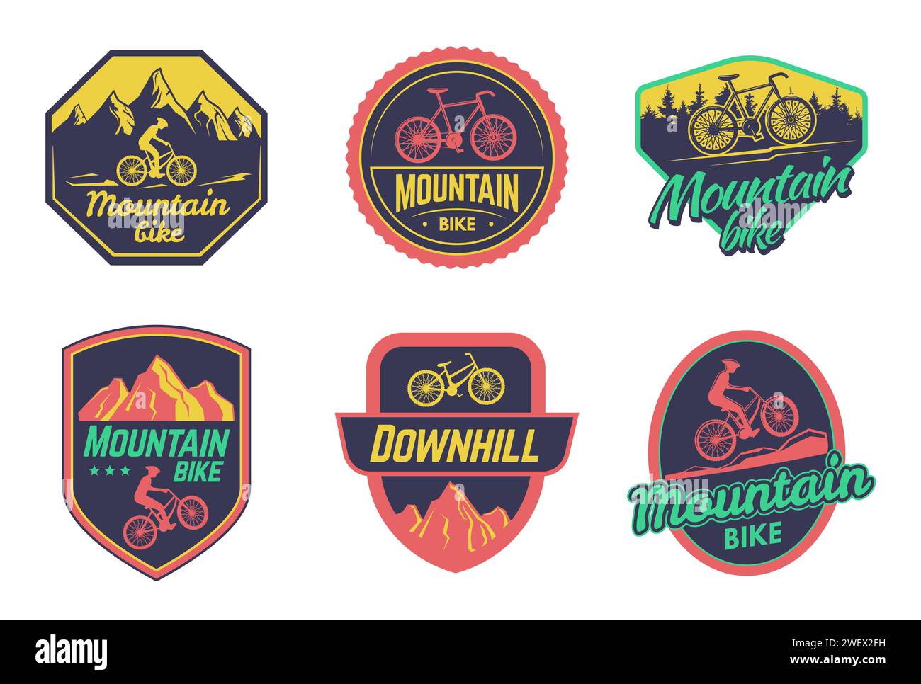 Downhill sticker, outdoor freestyle bicycle and bike riders emblems ...