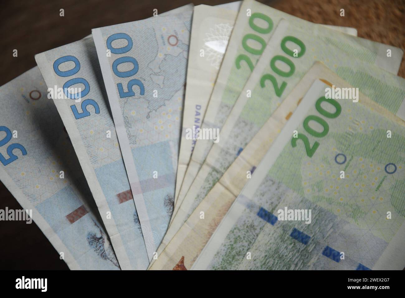 Copenhagen, Denmark /7January 2024/. Danish kroner currency notes in ...