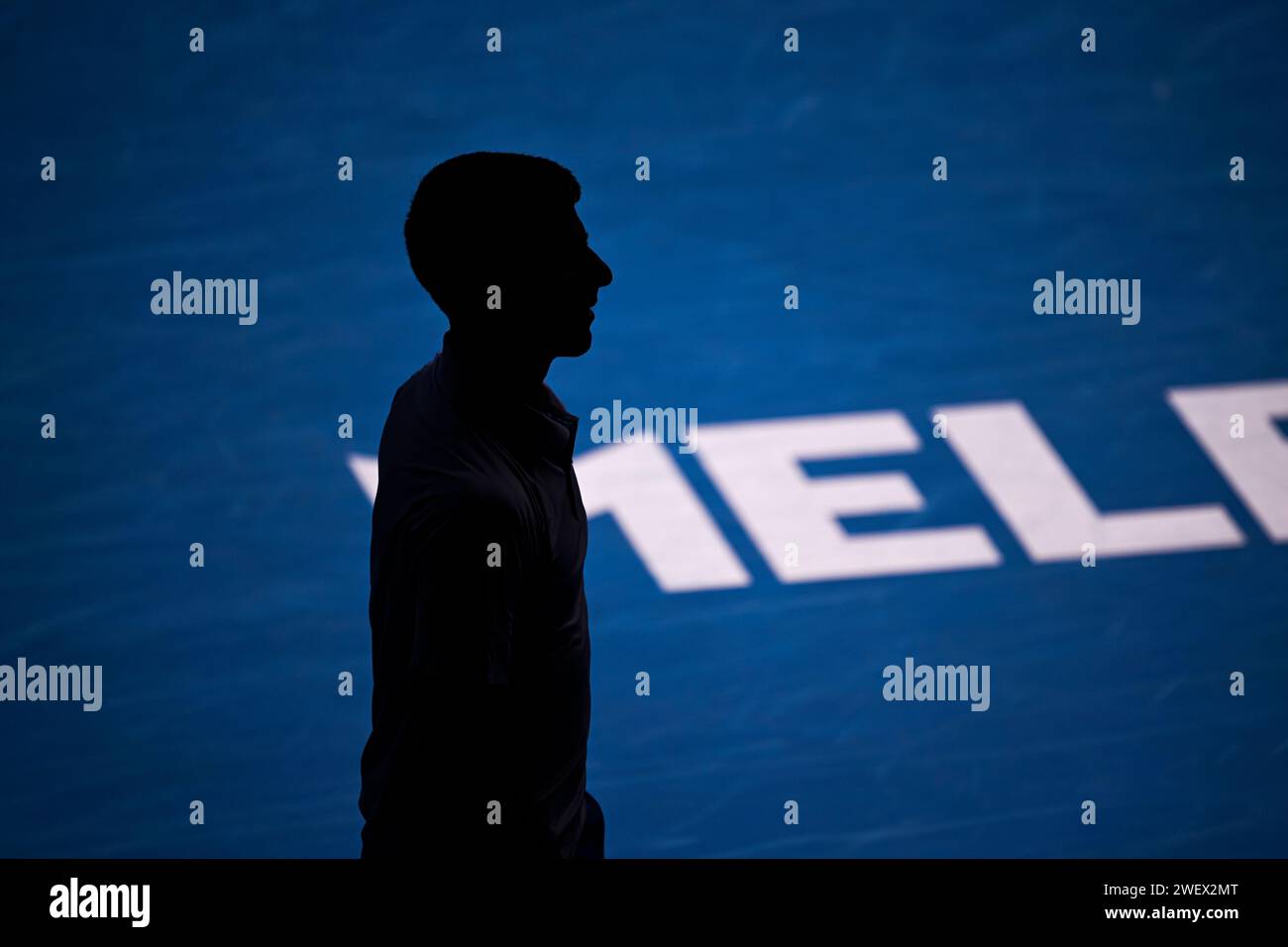Melbourne, Australie. 26th Jan, 2024. Novak Djokovic in the dark ...