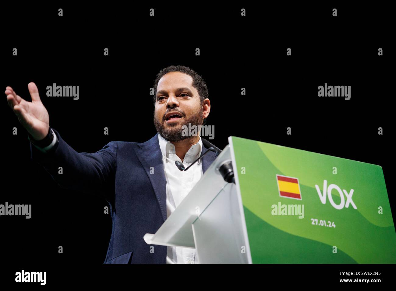 Vox Secretary General, Ignacio Garriga, speaks during the Vox leader's ...