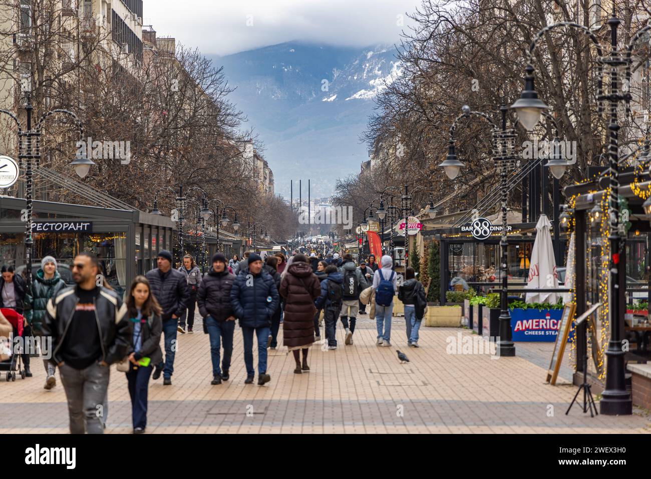 Sofia, Bulgaria - 3 Jan 2024 Vitosha Boulevard with Vitosha Sofia, Bulgaria Stock Photo - Alamy