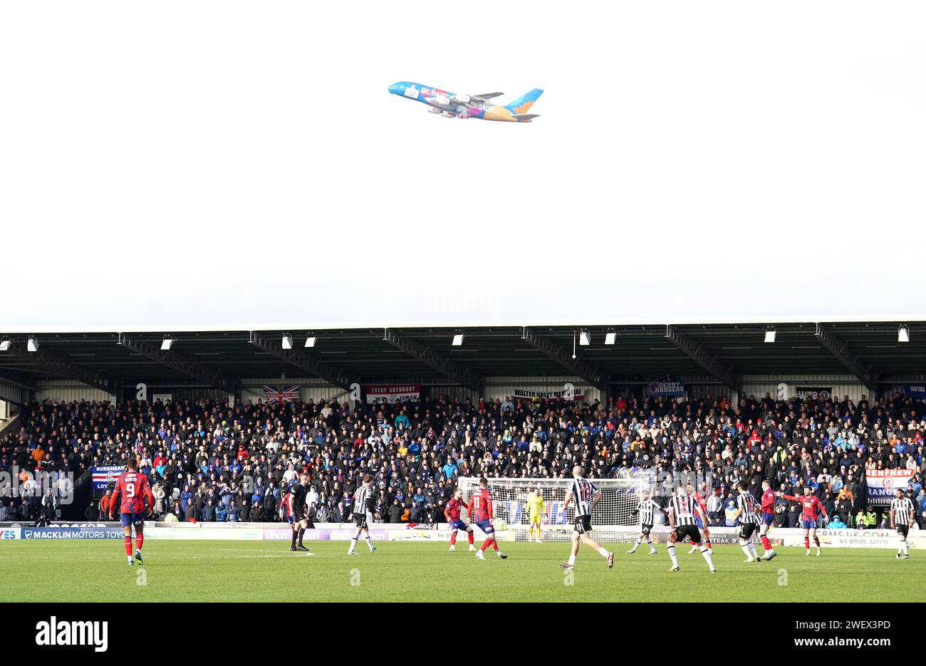 A plane takes off from Glasgow Airport during the cinch Premiership ...