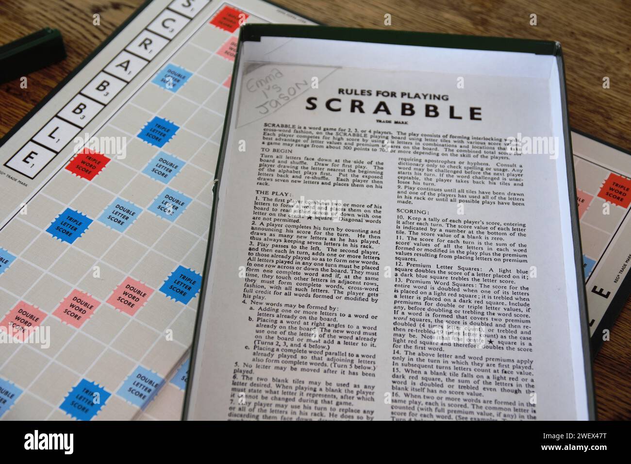 Scrabble board game. Spelling word play, making words out of tiles on ...