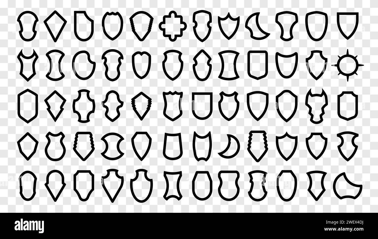 Collection protection silhouette outline emblem. Set of black heraldic ...