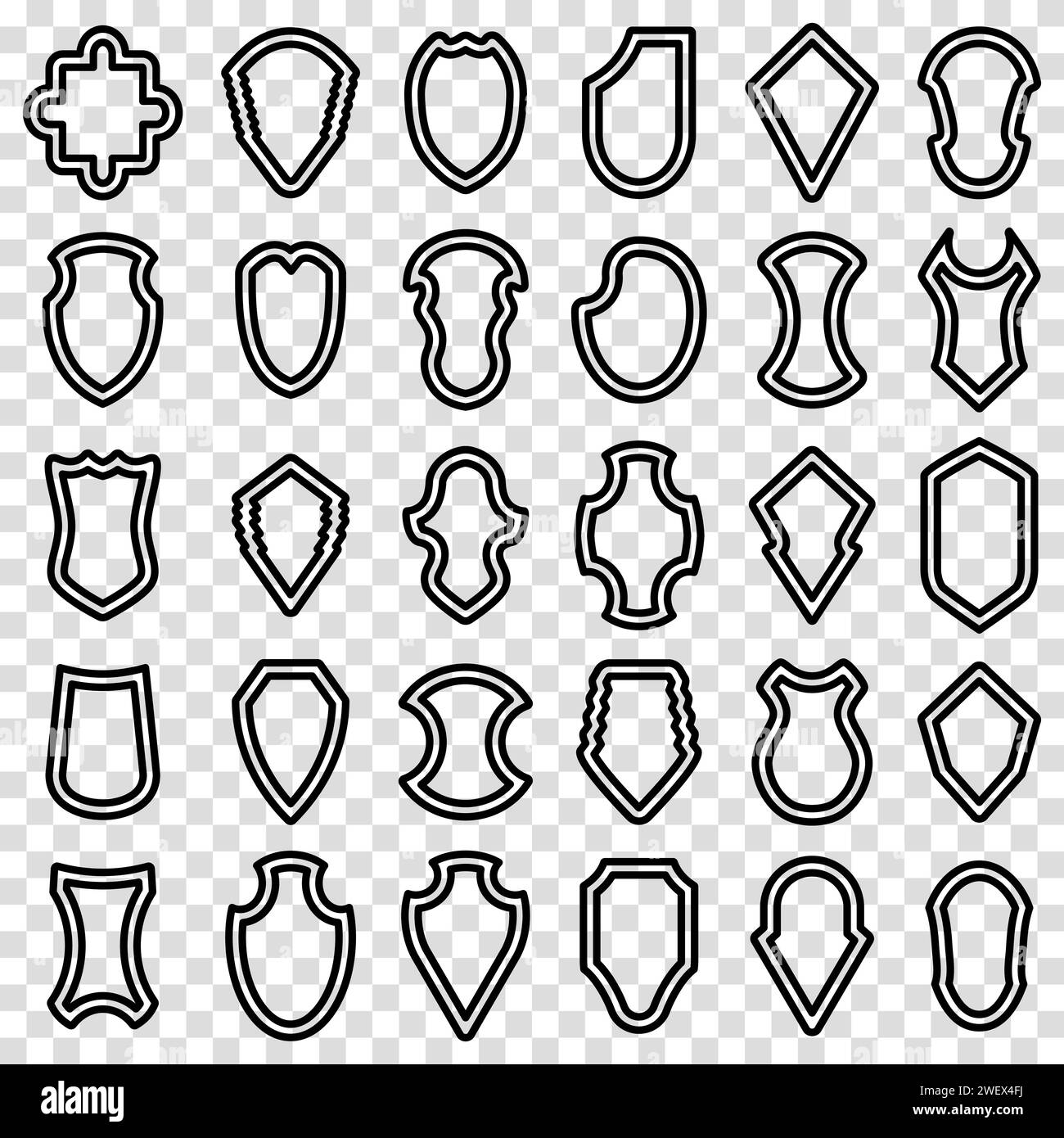 Set of black heraldic shield outline icon. Vector illustration ...