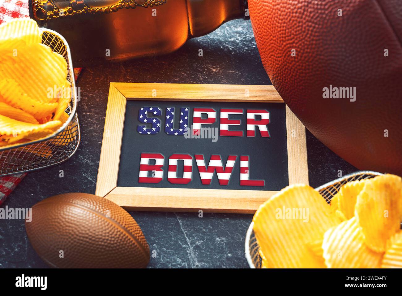 Germany - January 27, 2024: Super Bowl lettering on a board surrounded ...