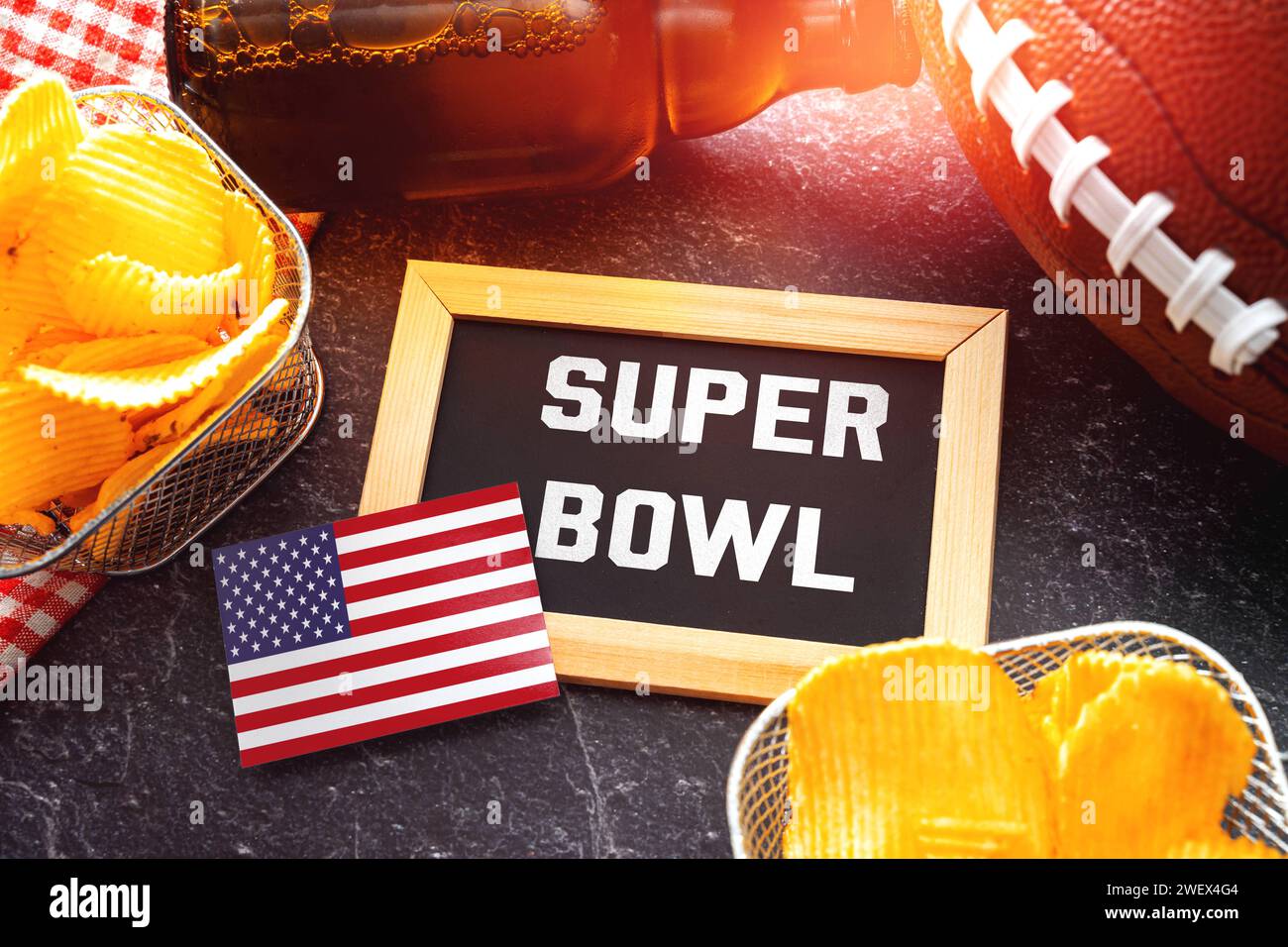 Germany - January 27, 2024: Super Bowl lettering on a board surrounded ...