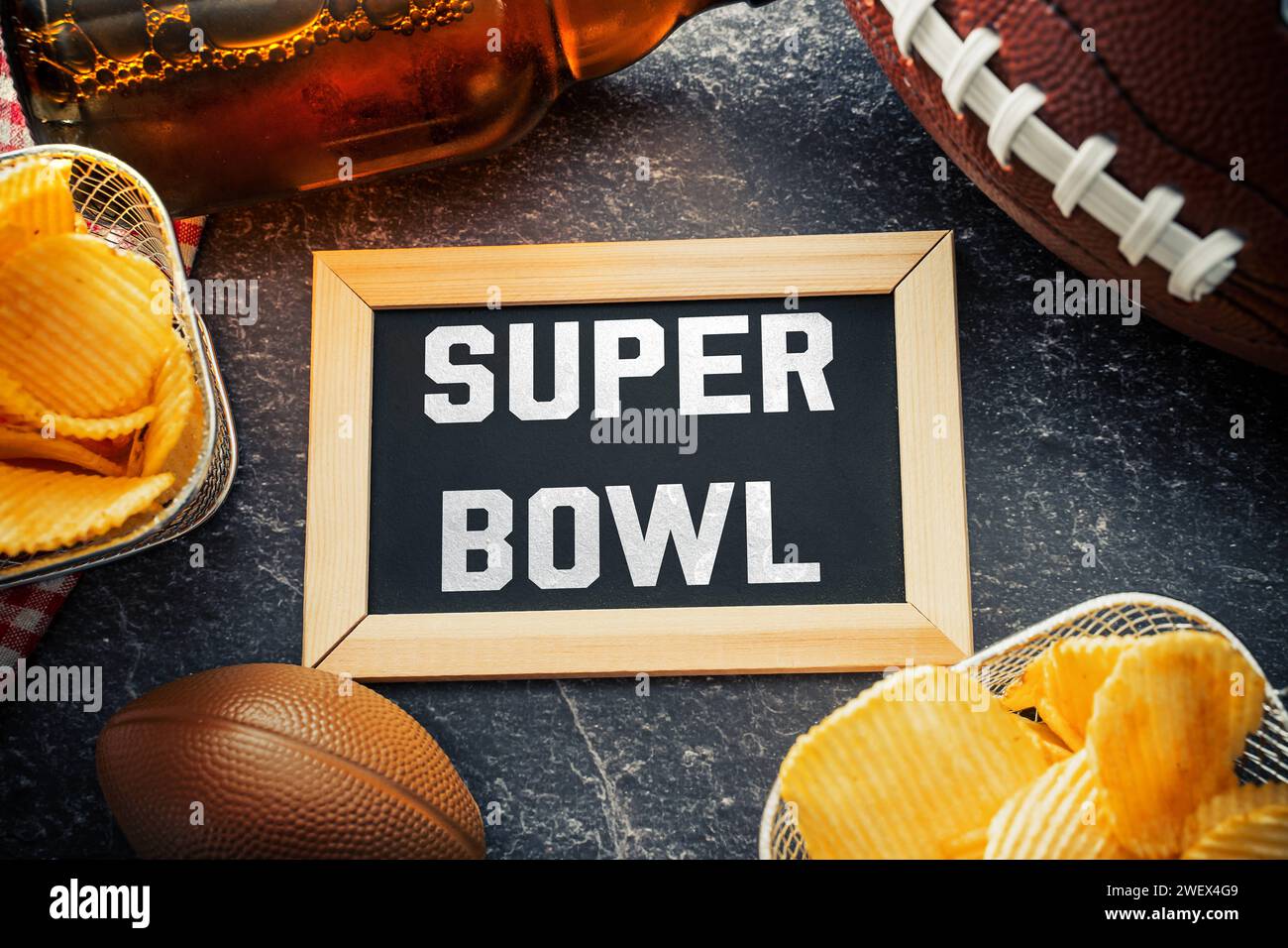 Germany - January 27, 2024: Super Bowl lettering on a board surrounded ...