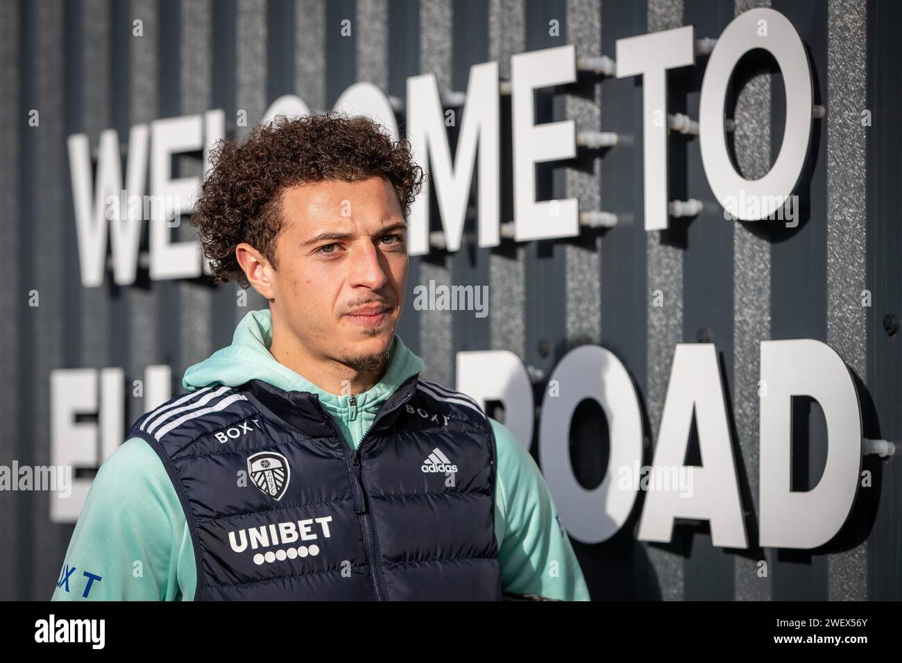 Leeds, UK. 27th Jan, 2024. Ethan Ampadu of Leeds United arrives at ...