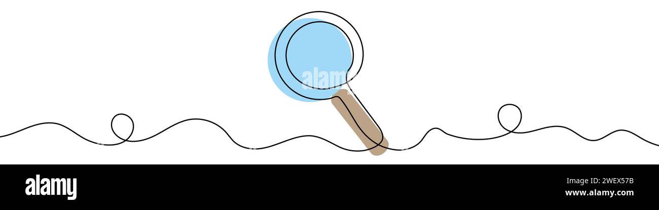 Continuous editable drawing of magnifier. One line drawing background ...