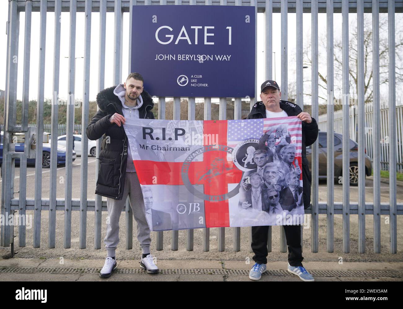 Fans holding a tribute to former Millwall owner John Berylson, who has ...